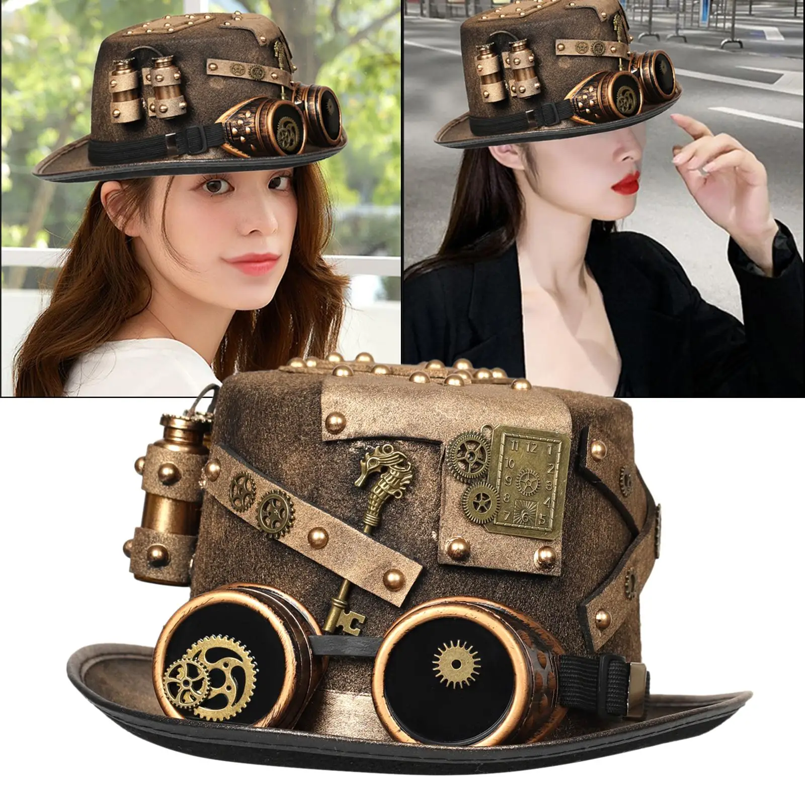 Steampunk-Top-Hat-Handmade-Stage-Hat-Performance-Bowler-Hat-with ...
