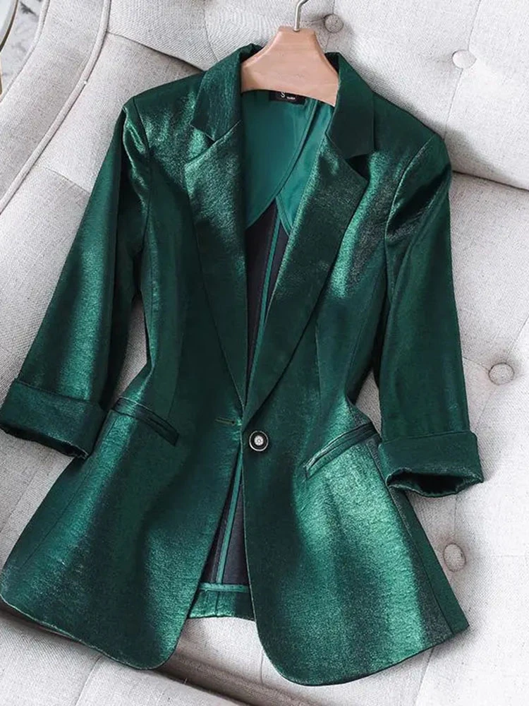 Blazer Women Elegant Satin | Satin Lapel Blazer Womens | Jacket Women ...