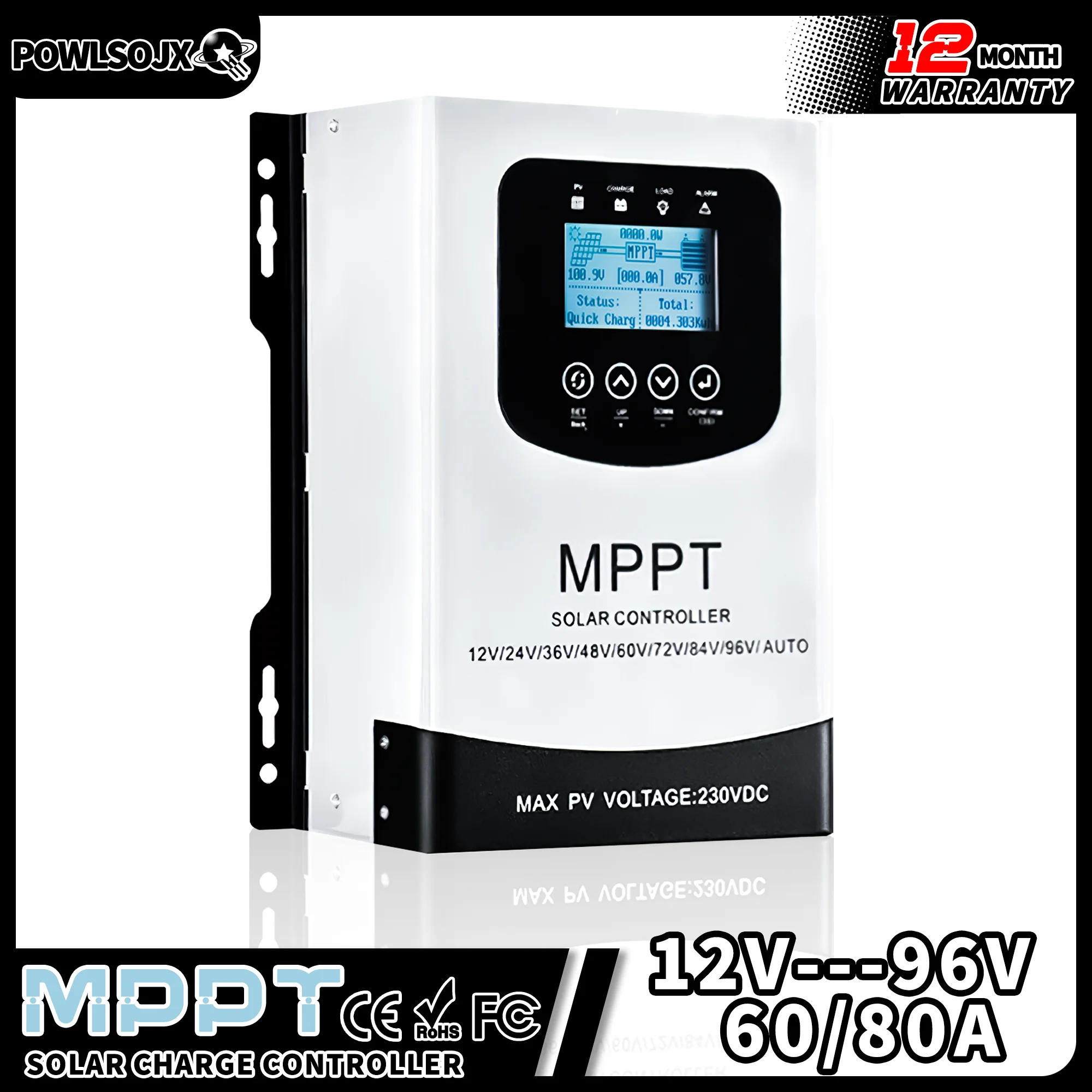 MPPT Controlador Solar Regulador de Descarga, Auto Match, PV 230VDC para LiFePO4 Bateria GEL de ...