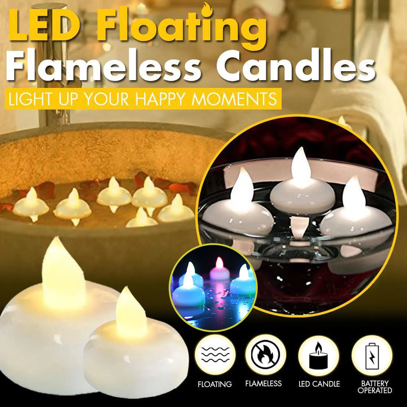 Candles In Water At Night