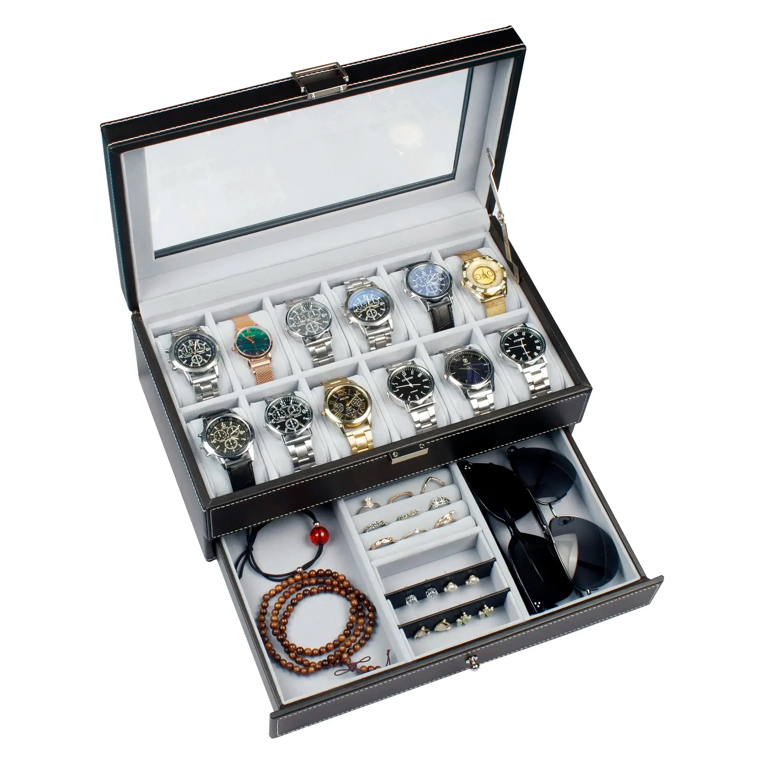 12-Slot-PU-Leather-Lockable-Watch-Storage-Boxes-Men-Women-s-Jewelry ...