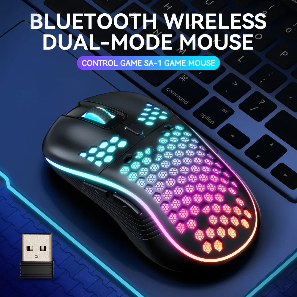 2.4g rato sem fio bluetooth recarregável favo de mel gamer 3200dpi slient rgb mause para ...