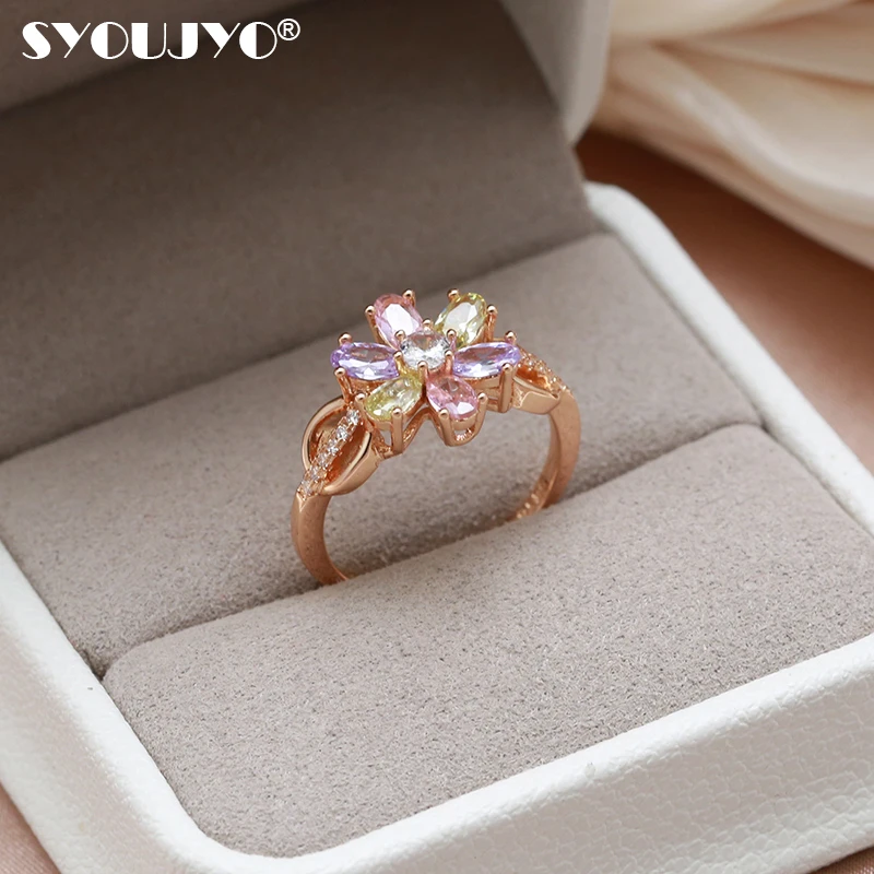 SYOUJYO-Colorful-Crystal-Flower-Ring-For-Women-Natural-Zircon-Luxury ...