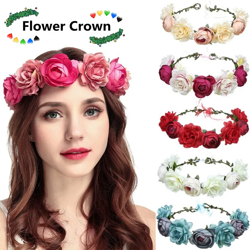 Corona de flores bohemias para mujer y niña, corona de pelo, diadema ...