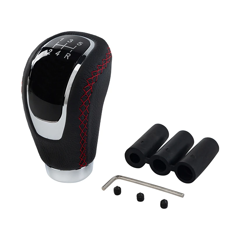 Universal-fit-5-Speed-Black-Red-PU-Leather-Aluminum-Manual-Car-Auto ...