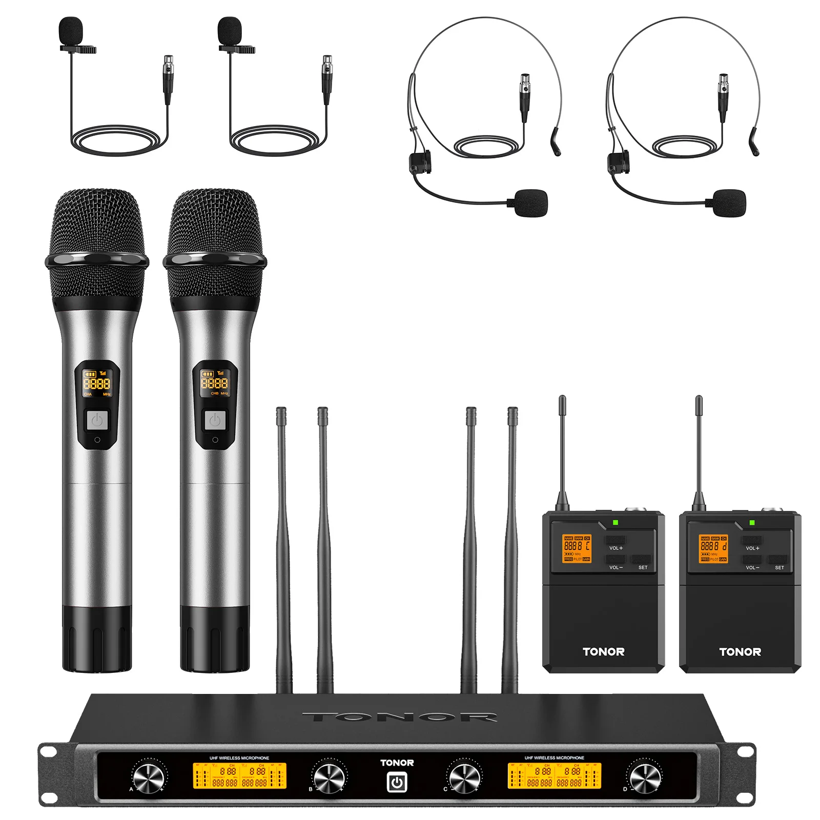 UHF Wireless Microphones System with Metal Cordless Handheld/Headset ...