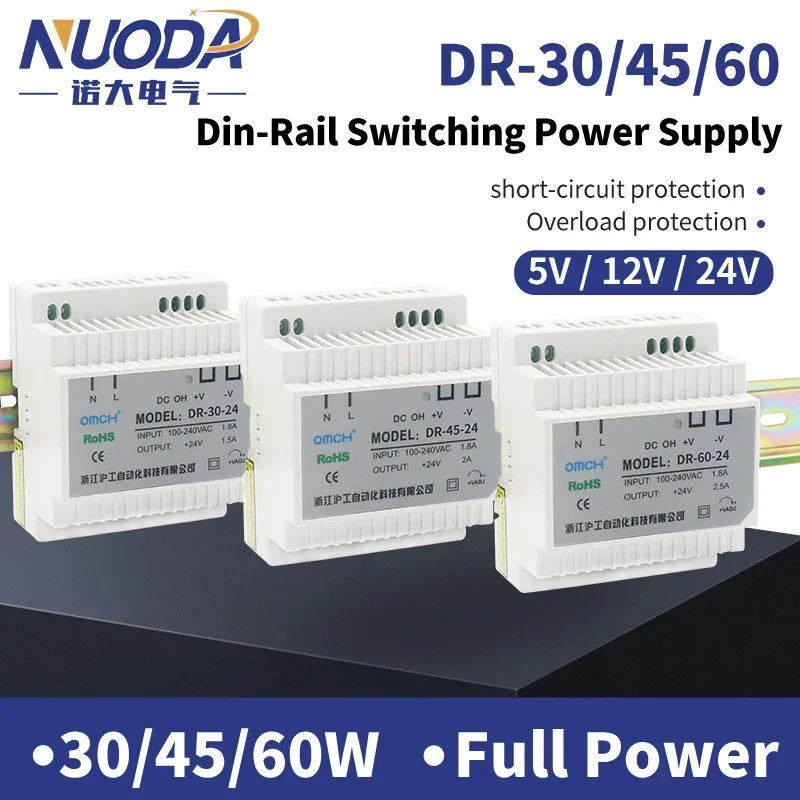 DIN-Rail-Switching-Power-Supply-Adjustable-DR-30-DR-45-DR-60-Overload-Protection-Transformer ...