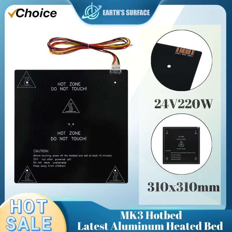 310*310*3.0mm 24V 220W Heatbed MK3 Aluminum Hotbed Platform Heated Bed ...