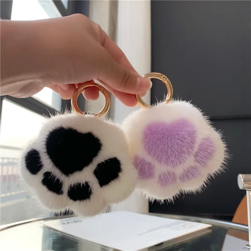 9CM-New-kawaii-Cat-Claw-Faux-Fur-Key-Chain-Charm-Fashion-Plush-Bear-paw ...