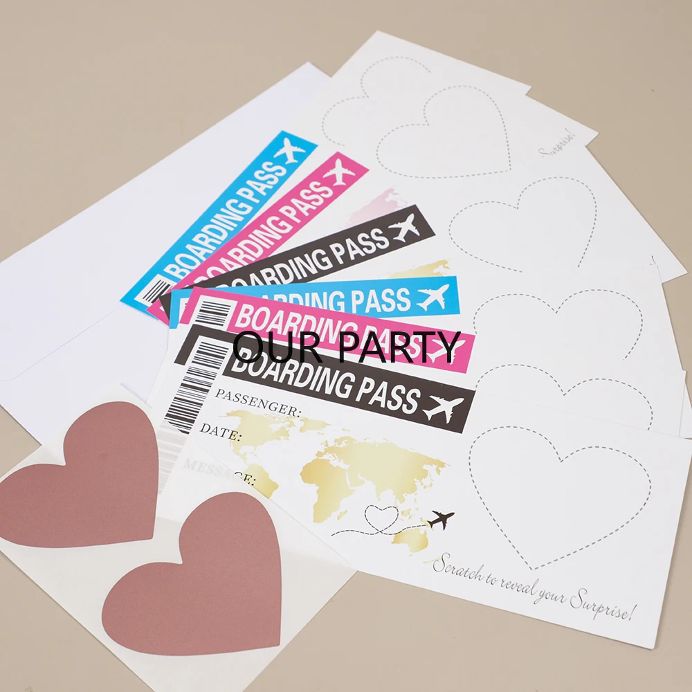 1Set Boarding Pass Theme Scratch Off Game Card Wedding Invitation Cards ...