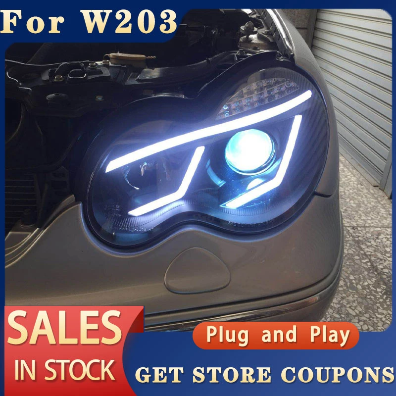 2pcs Headlamp For 2001-2007 Benz W203 C-class Slick Black Projector ...
