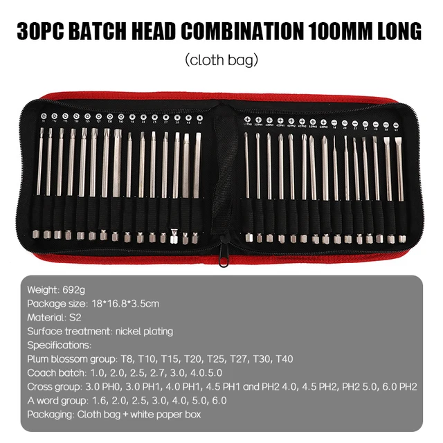 30pcs Slotted Phillips Torx Square Socket Screwdriver Set Bits S2 Alloy ...