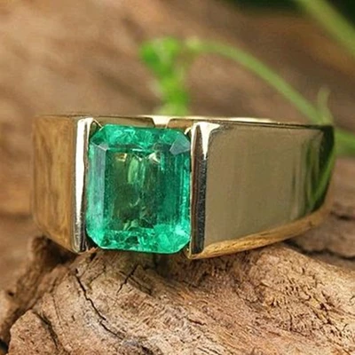 Men's Fashion 18K Gold Color Rings Luxury Domineering Green Zircon ...