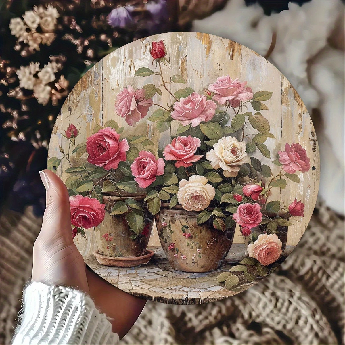 8in 2DWooden round Planter Flower Gardening Farmhouse Style Decorative ...