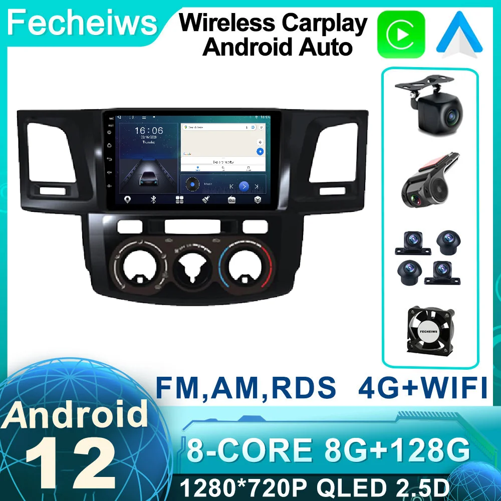 For Toyota Fortuner Hilux Manual LHD 2005 2014 Android 12 Car Radio GPS ...