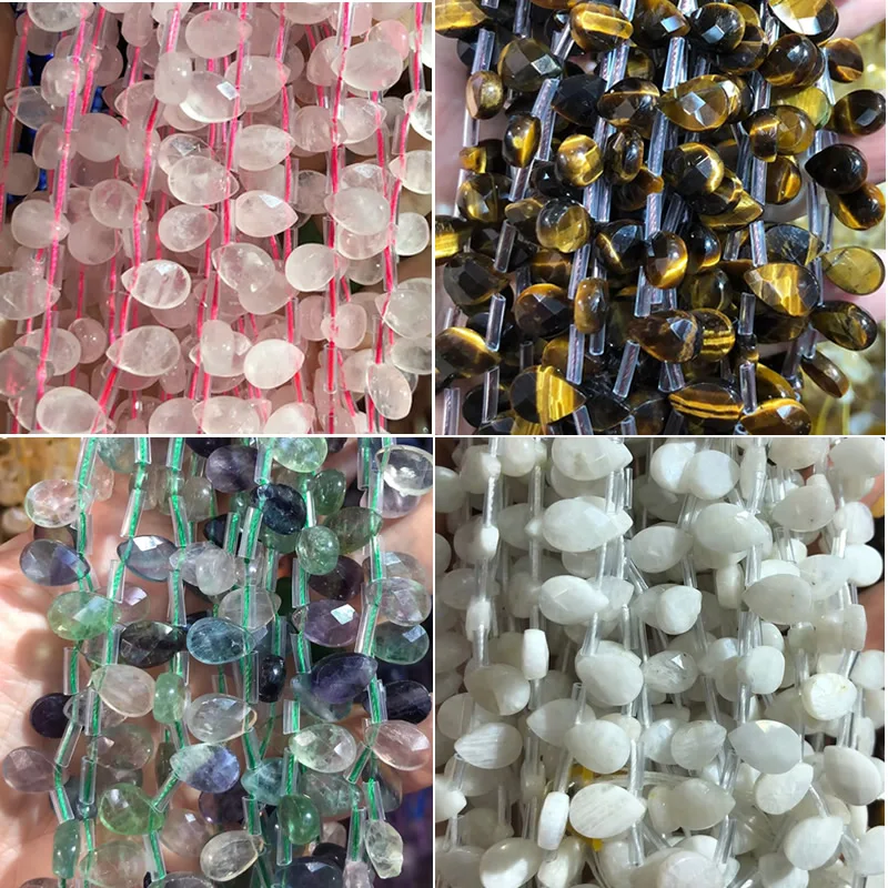 Natural-stone-Faceted-Water-drop-shape-beads-Fluorite-Crystal-quartz ...