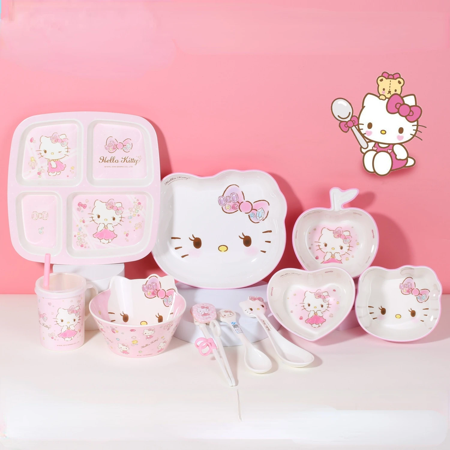 Hello Kitty Tableware Cartoon Cartoon Children Spoon Bowl Plate High ...