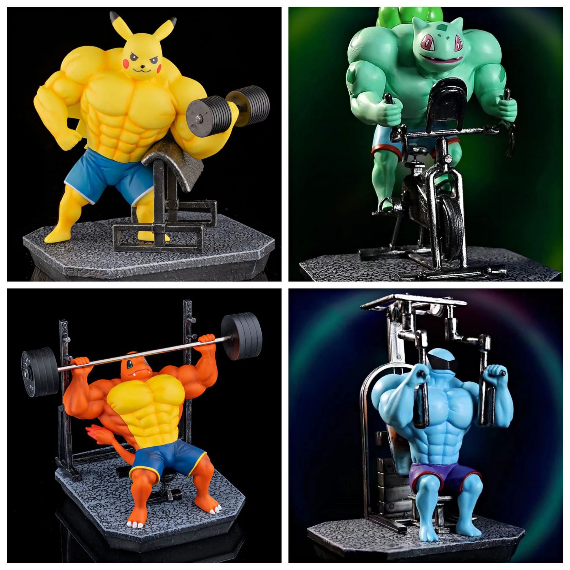 Pokemon Figure Muscle Pikachu Gengar Weightlifting Charmander Action ...