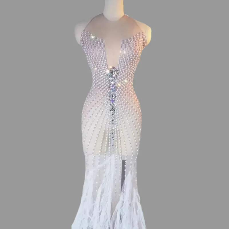 Sexy Girls Transparent Evening Dress For Sequins And Crystal Pearls ...