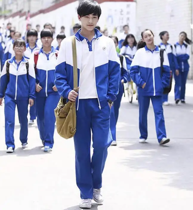 Chinese-Middle-School-Student-Uniform-Boy-Spring-Suit-White-Blue ...