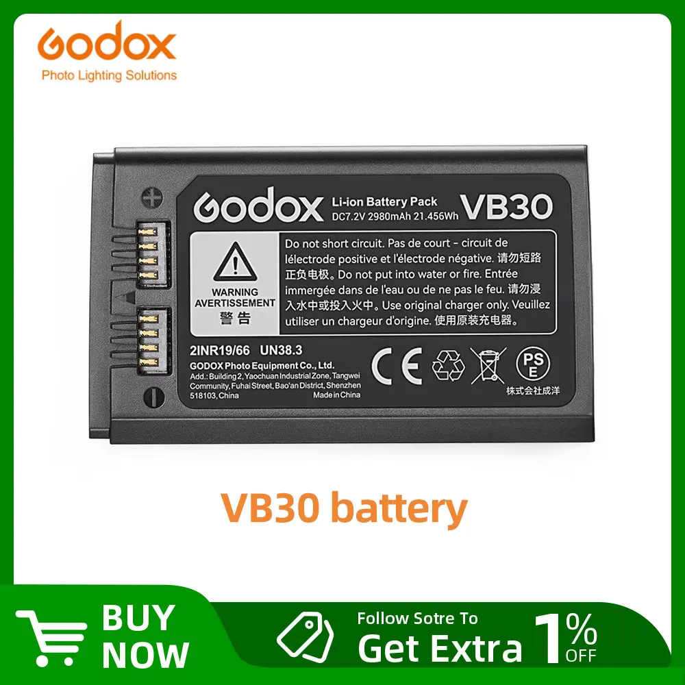GODOX VB30 2980mAh Speedlight Flash Lithium Battery for V1PRO Camera ...