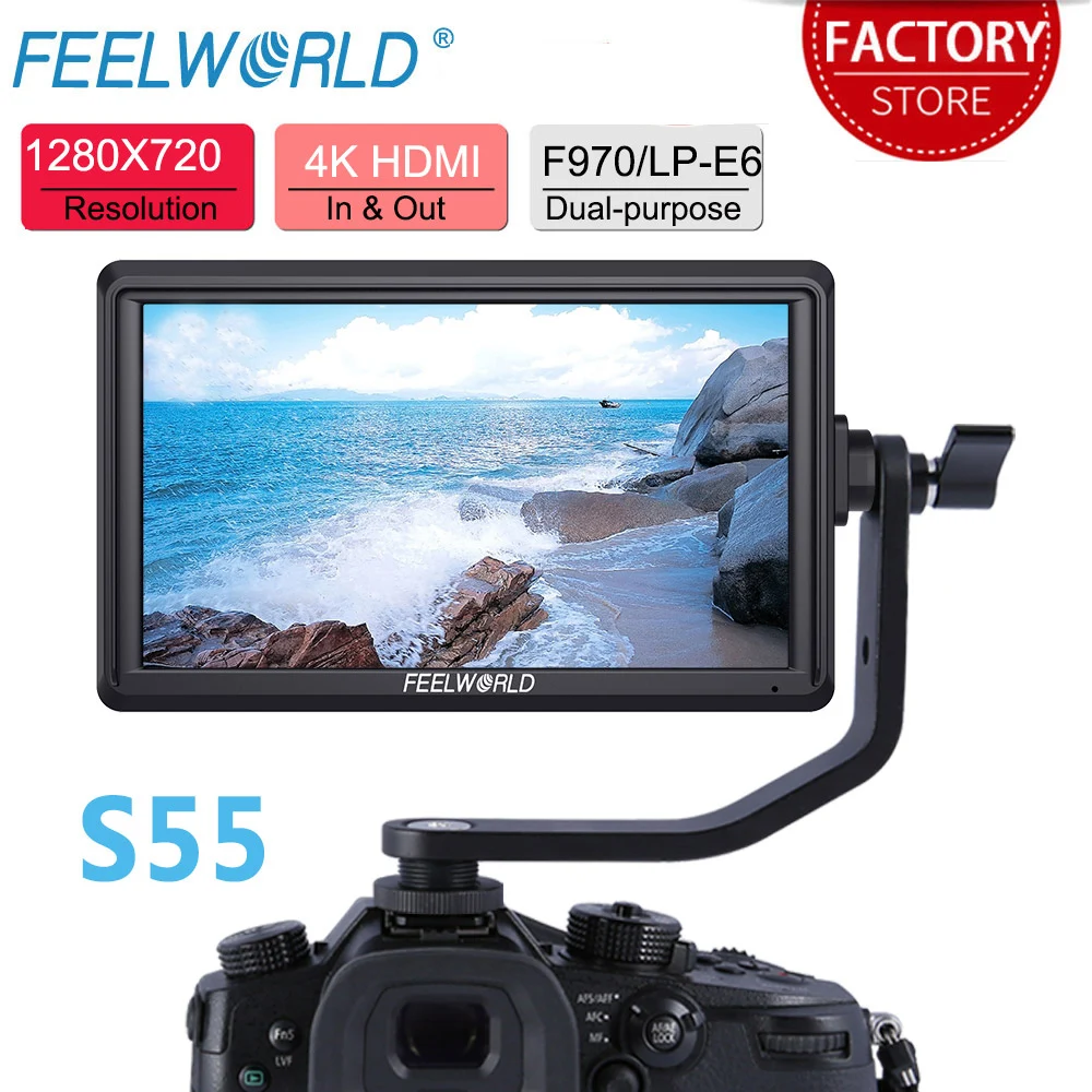 Feelworld s55 5.5 Polegada ips no campo da câmera dslr monitor de foco ...