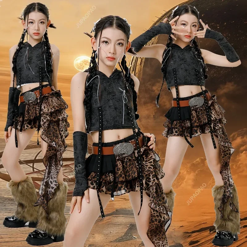 New Ballroom Hip Hop Dance Costumes For Girls Hoodie Loose Tops Leopard ...