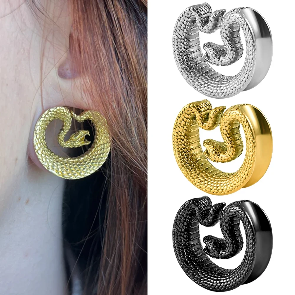 Dooearko-2PCS-Stainless-Steel-Cool-Sanke-Saddle-Ear-Plugs-Gauge ...