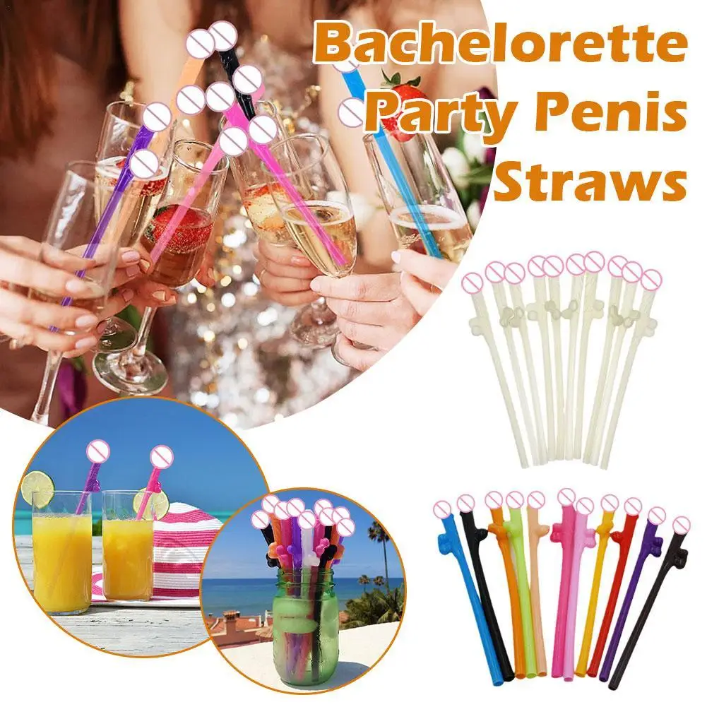 10pcs Bachelorette Party Penis Straws Plastic Novelty Nude Dick Drink ...