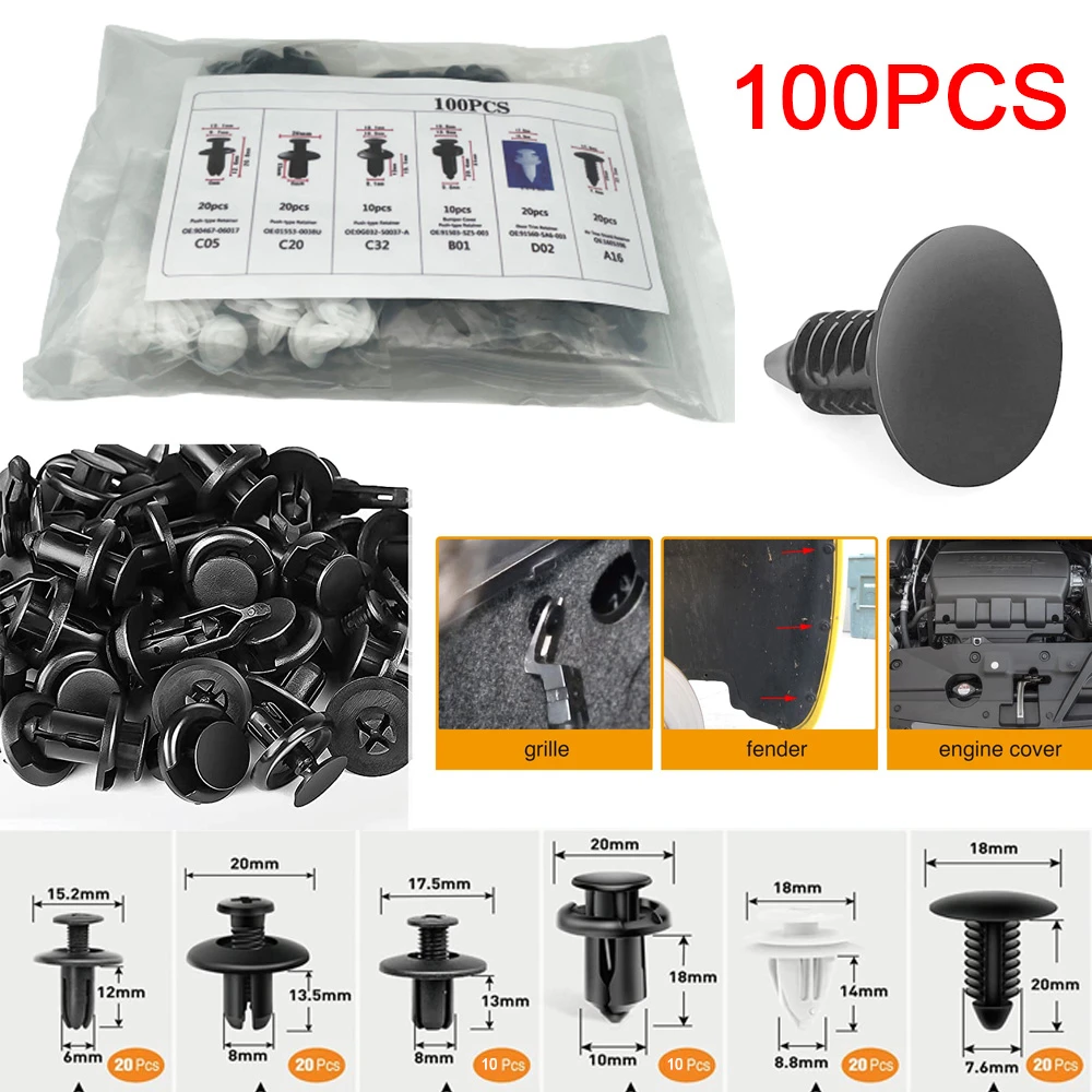 Universal Car Retainer Clips 6 Size Plastic Fasteners Kit Auto Trim ...