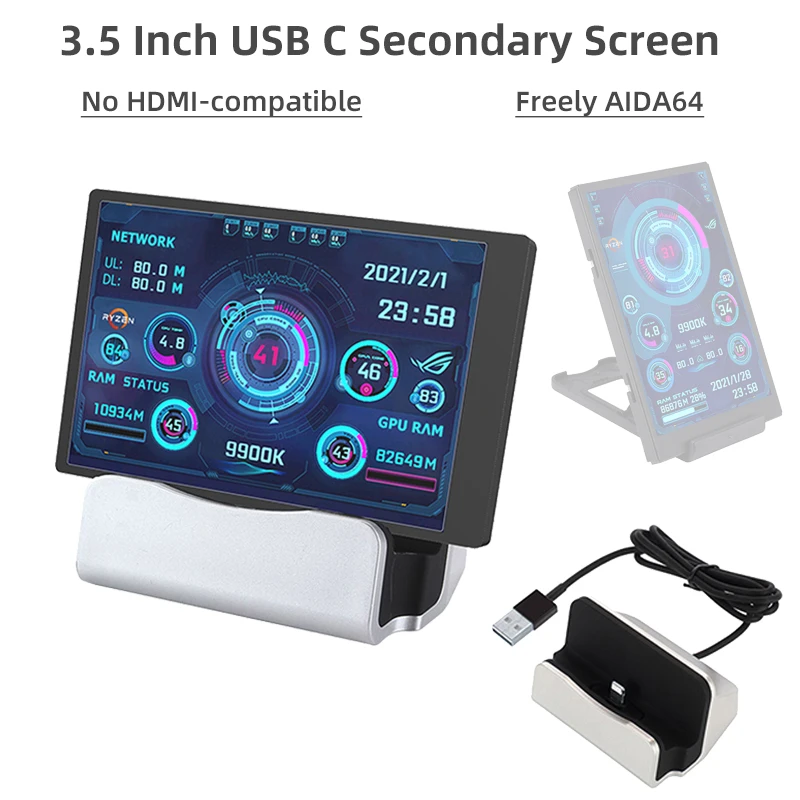 3.5 Inch Ips Type C Secondary Screen For Computer Cpu Gpu Ram Hdd ...