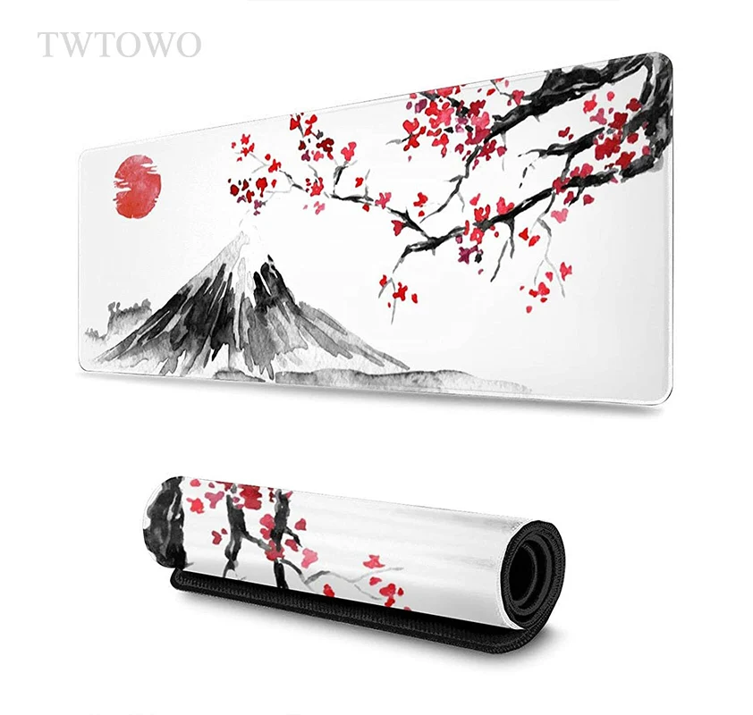 Japanese Style Mount Fuji Cherry Blossom Bird Sakura Mouse Pad Gamer XL ...