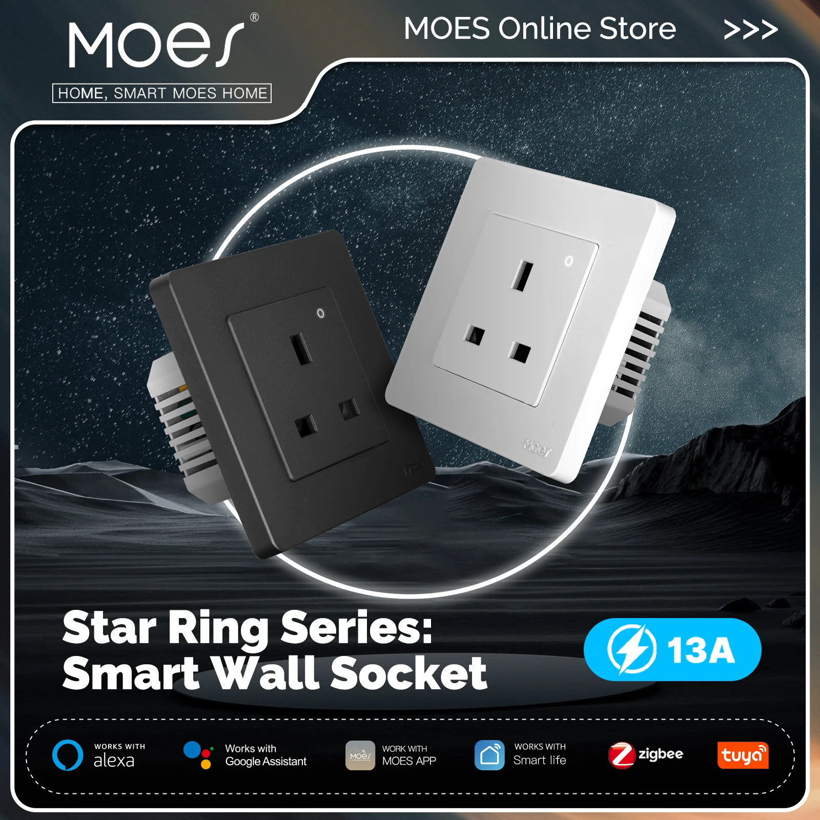 MOES Star Ring Tuya ZigBee Smart UK Wall Socket Energy Monitor ...
