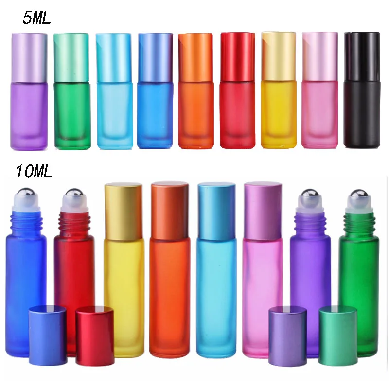 10X-20X-5ml-10ml-Refillable-Frosted-Colorful-Empty-Glass-Essential-Oil ...