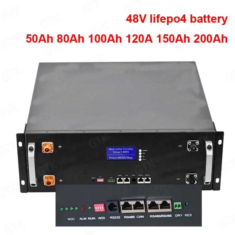 Gtk 200ah 48v 400ah 150ah 300ah 120ah Lifepo4 Lithium Batterry Can Rs485 Rs 232 Solar Energy ...