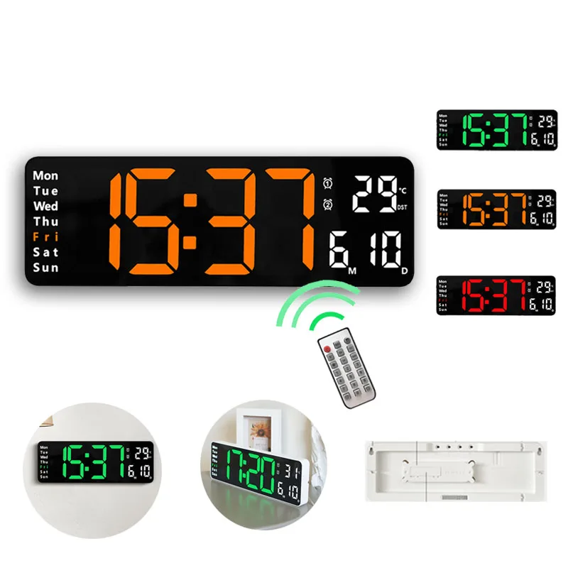 13inch-Large-LED-Digital-Wall-Clock-Remote-Control-Temp-Date-Week ...