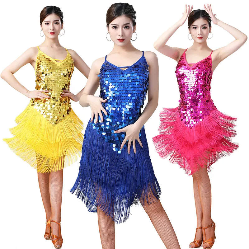 Womens-Latin-dance-sequin-tassel-dance-dress-stage-performance-dress ...