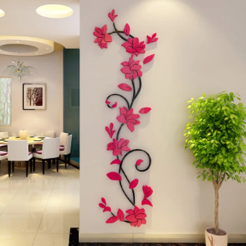 3D-Wall-Sticker-Acrylic-Decorative-Flower-Vase-Wall-Sticker ...