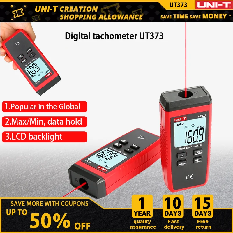 UNI-T-UT373-Mini-Digital-Laser-Tachometer-Non-Contact-Tachometer-RPM ...