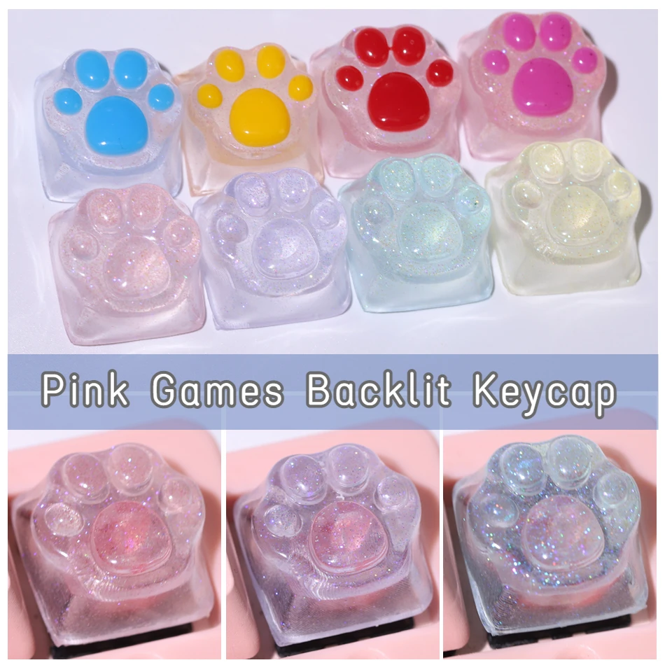 4pcs/set Pink Games Backlit Keycap Kawaii Cat Paw Key Cap For DIY ...