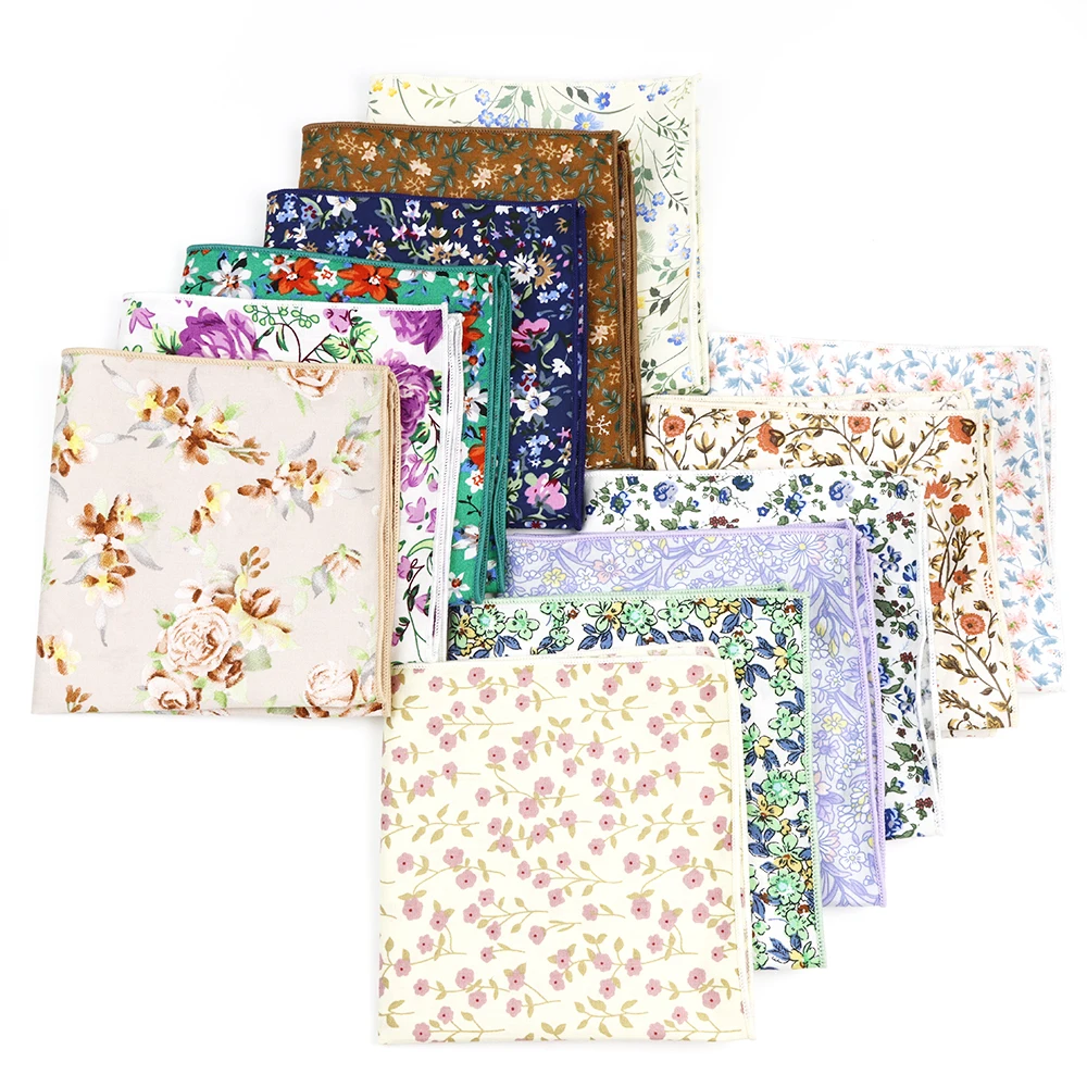 Lovely Cotton Floral Pattern Handkerchiefs Green Flower Pocket Square ...