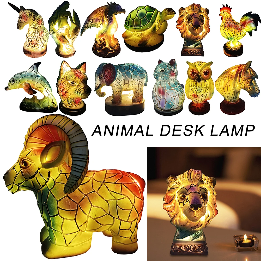 Resin-Stained-Glass-Animal-Table-Light-Night-Light-Owl-Horse-Rooster ...
