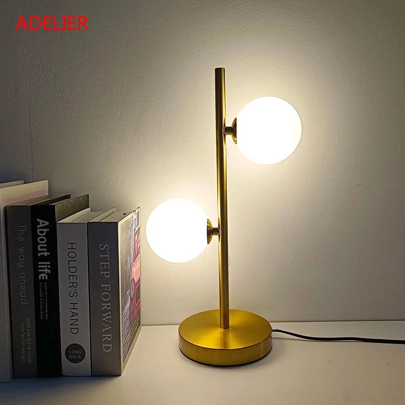 ADELIER Simple White Glass Ball Table Lamps Nordic Bedroom Bedside Desk ...