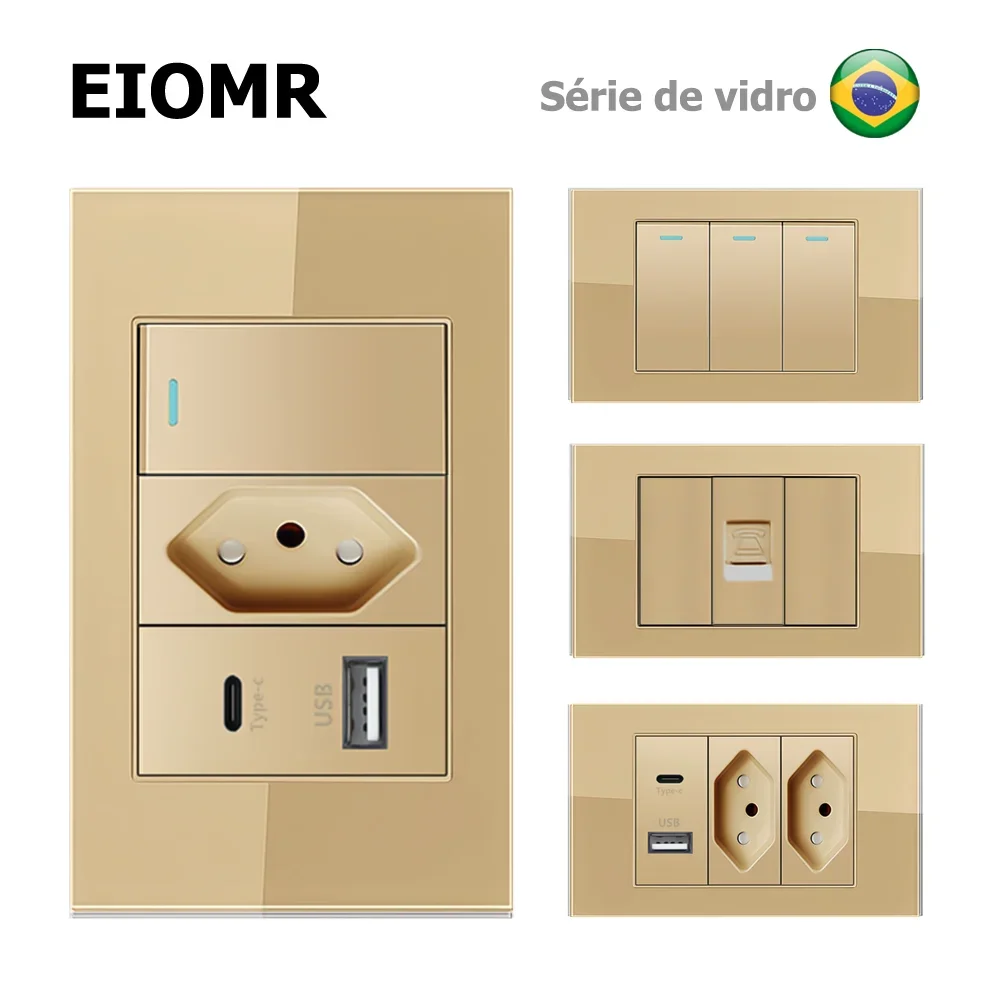 EIOMR Gold Glass Panel Brazil Standard Outlet Series, 118*75mm Wall ...