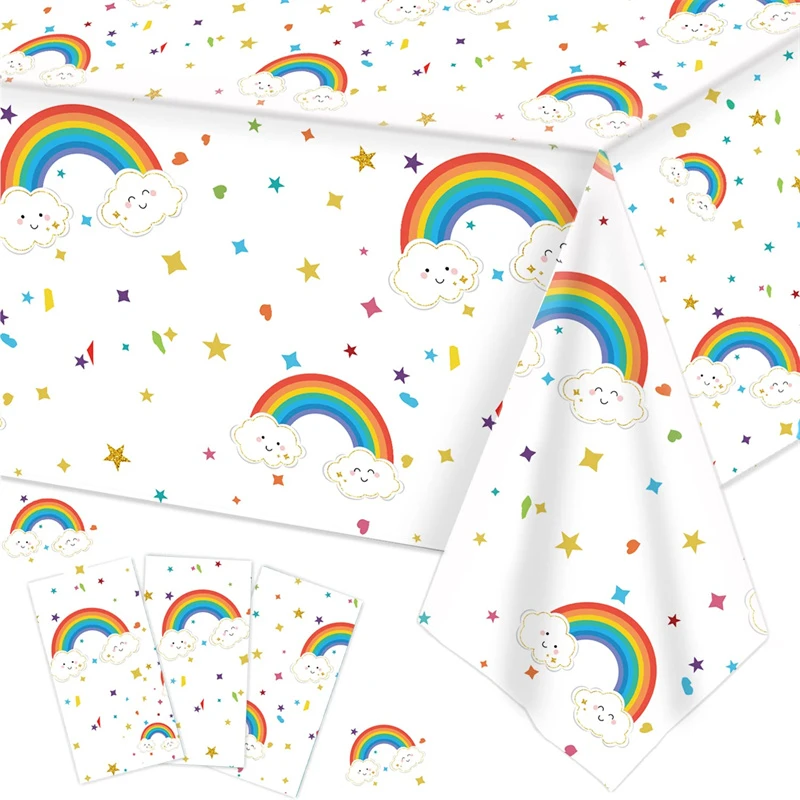 Rainbow Tablecloth Rainbow Clouds Birthday Party Tablecover For Baby ...