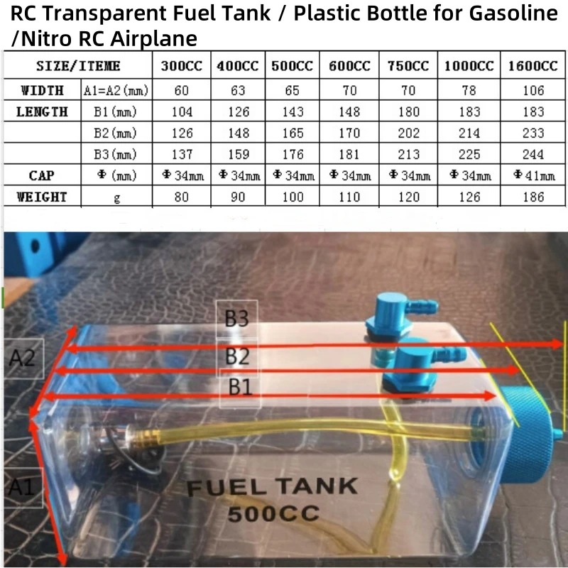 RC Transparent Oil/Gas Fuel Tank / Plastic Bottle 300/400/500/600 ml/cc ...