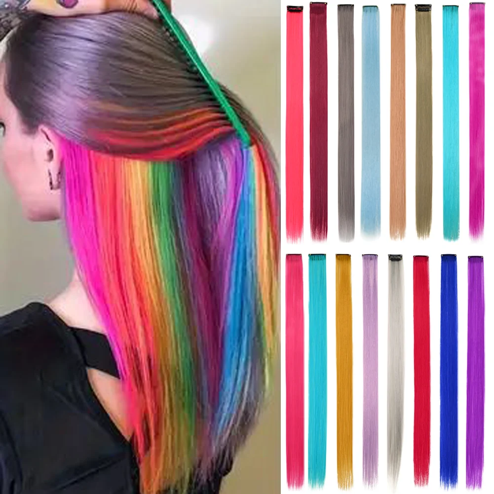 10PCS/Pack Colored Party Highlights Clip in Hair Extensions for Girls ...