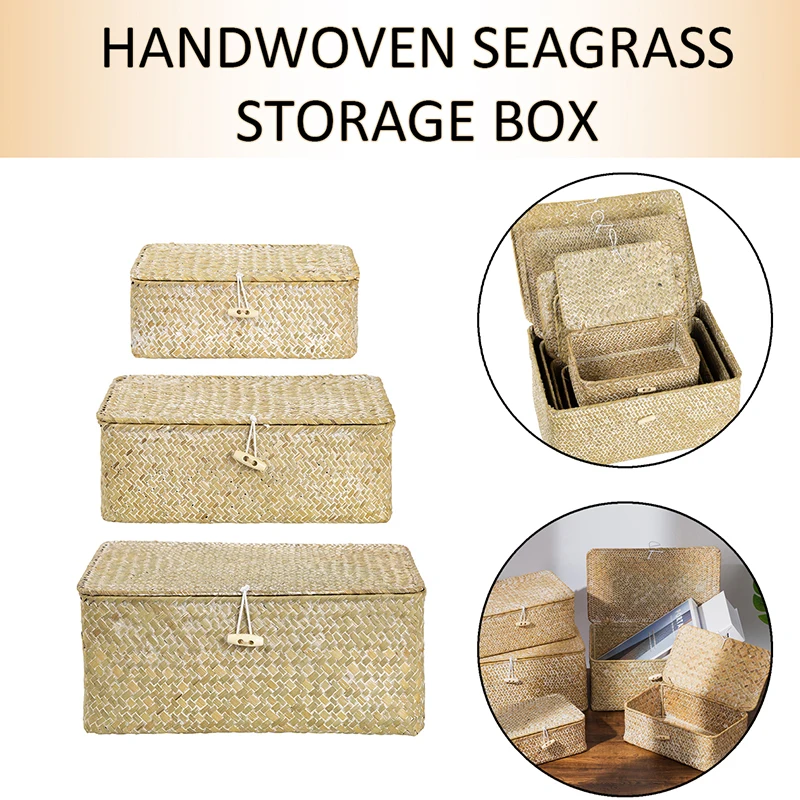 Woven-Straw-Box-with-Lid-Natural-Seagrass-Wicker-Storage-Basket-Laundry ...