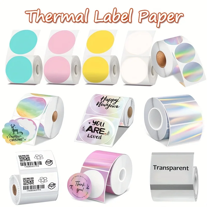 1 rouleau d'étiquettes autocollantes thermiques multicolores/blanches ...