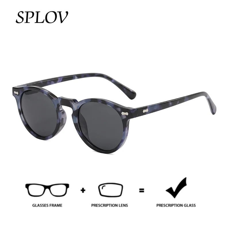 SPLOV Prescription Sunglasses Men Round Frame UV400 Polarized Anti ...